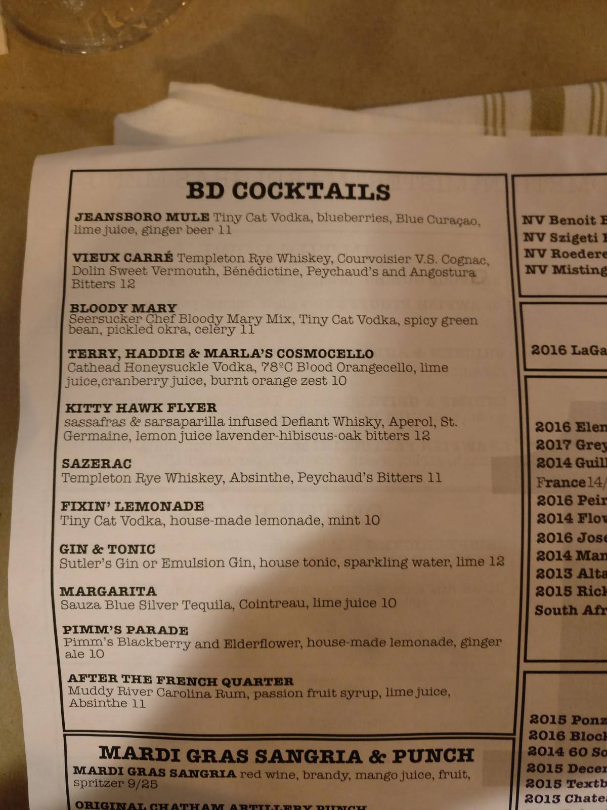 Menu at BLUE DENIM restaurant, Greensboro