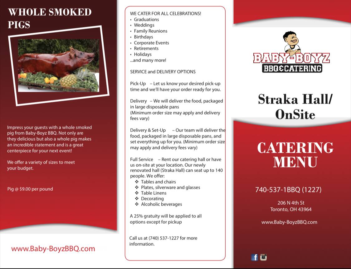 Menu at Baby-Boyz BBQ/Straka Hall, Toronto