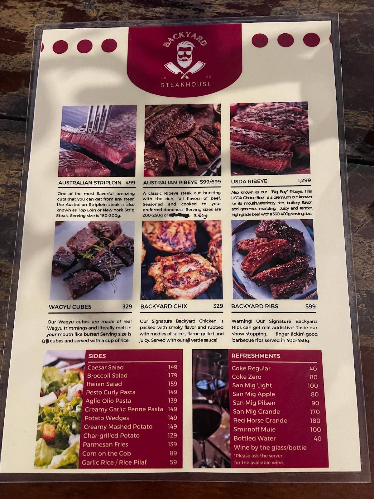 Menu at Backyard Steak House steakhouse, General Luna