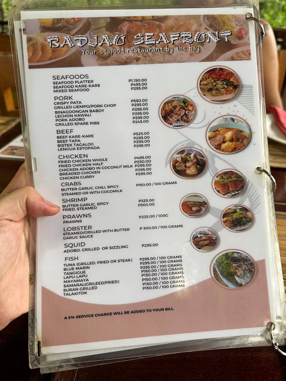 Menu at Badjao Seafront Restaurant, Puerto Princesa, PPHX+4V5