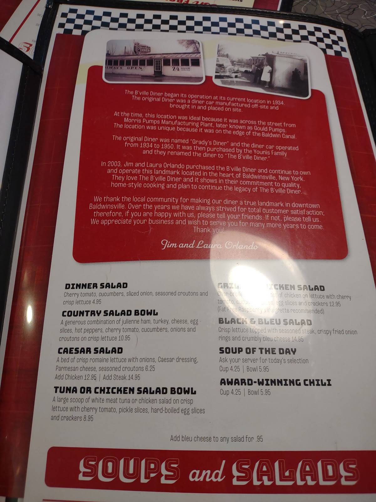 Menu at B'Ville Diner restaurant, Baldwinsville