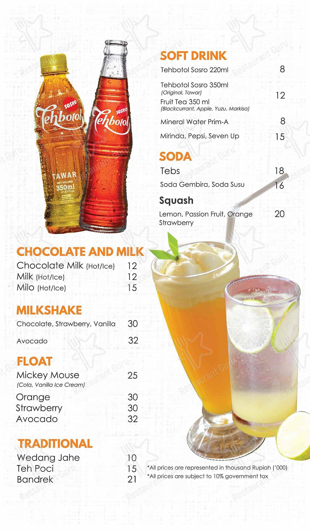 Menu at Bandar Djakarta restaurant, Jakarta, Jl. Pantai Indah No.7
