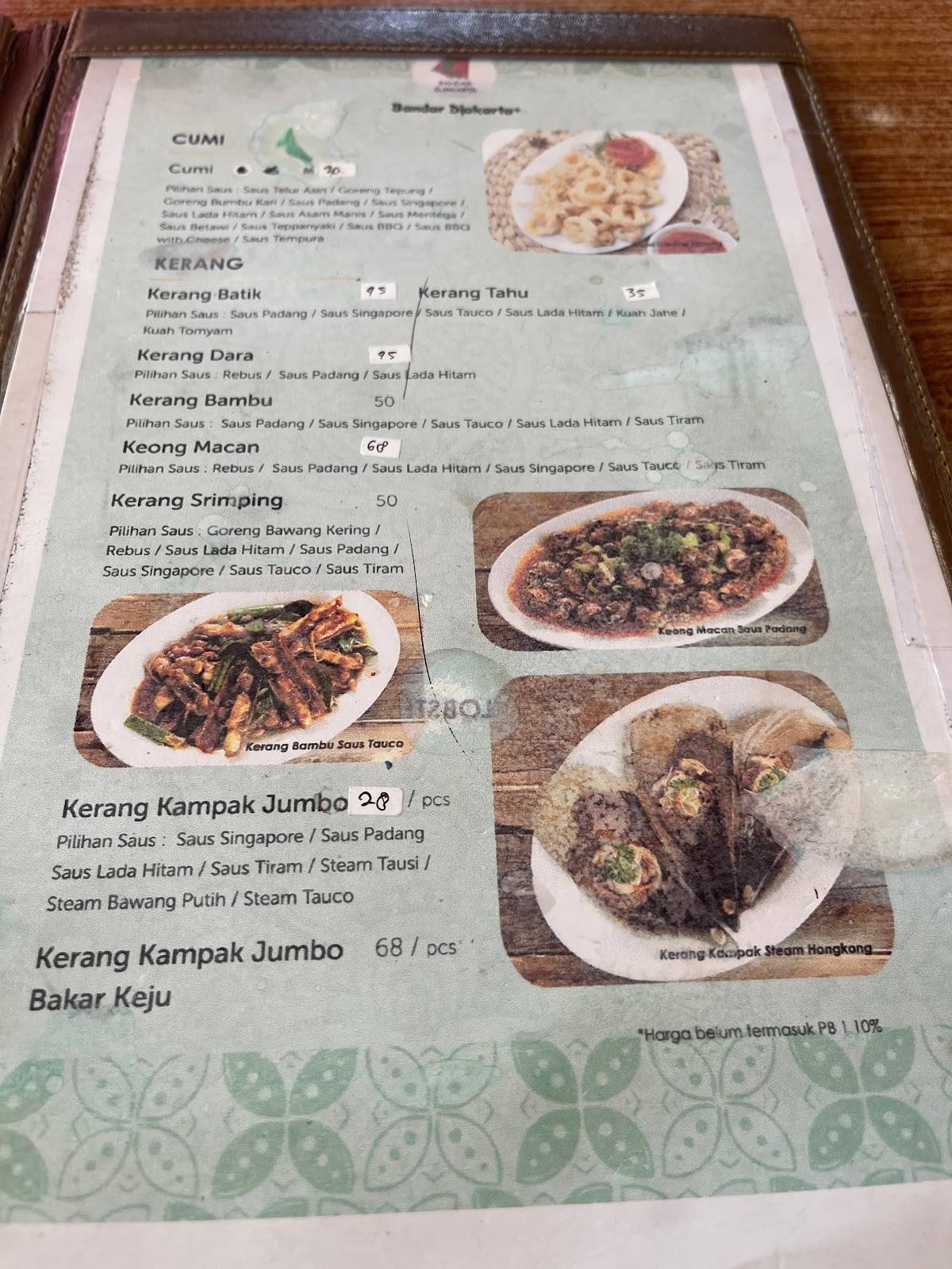 Menu at Bandar Djakarta restaurant, Jakarta, Jl. Pantai Indah No.7