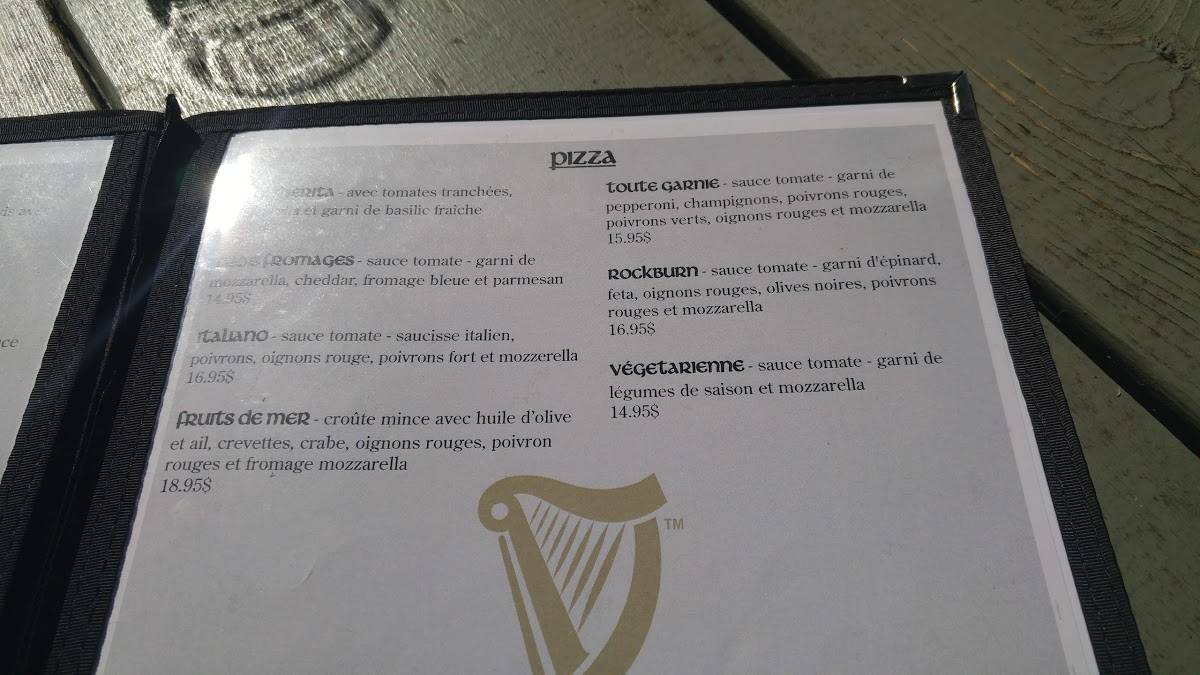 Menu at Bar Le Vieux Pub A Rockburn, Canada