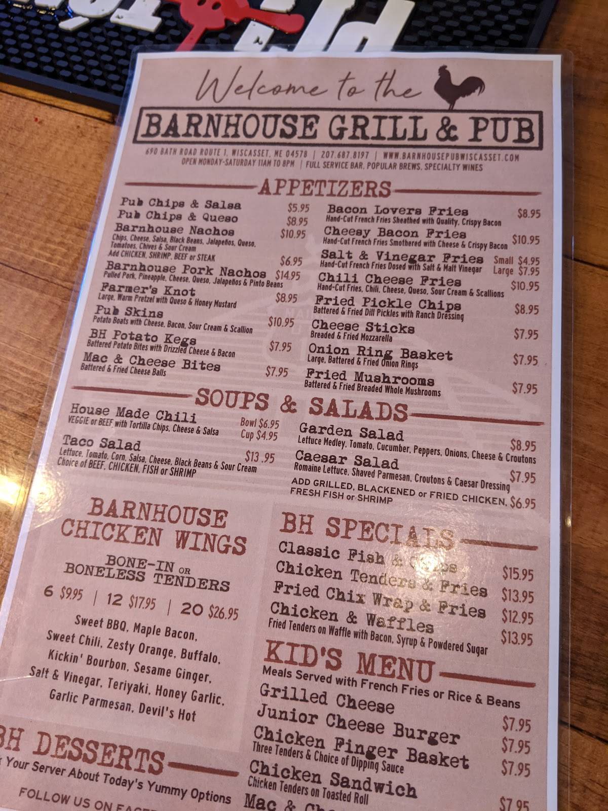 Menu at Barnhouse Grill & Pub Wiscasset, Wiscasset