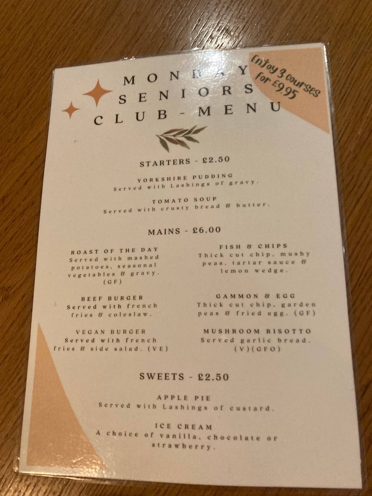 Menu at The Keys restaurant, Barnsley, Sheffield Rd