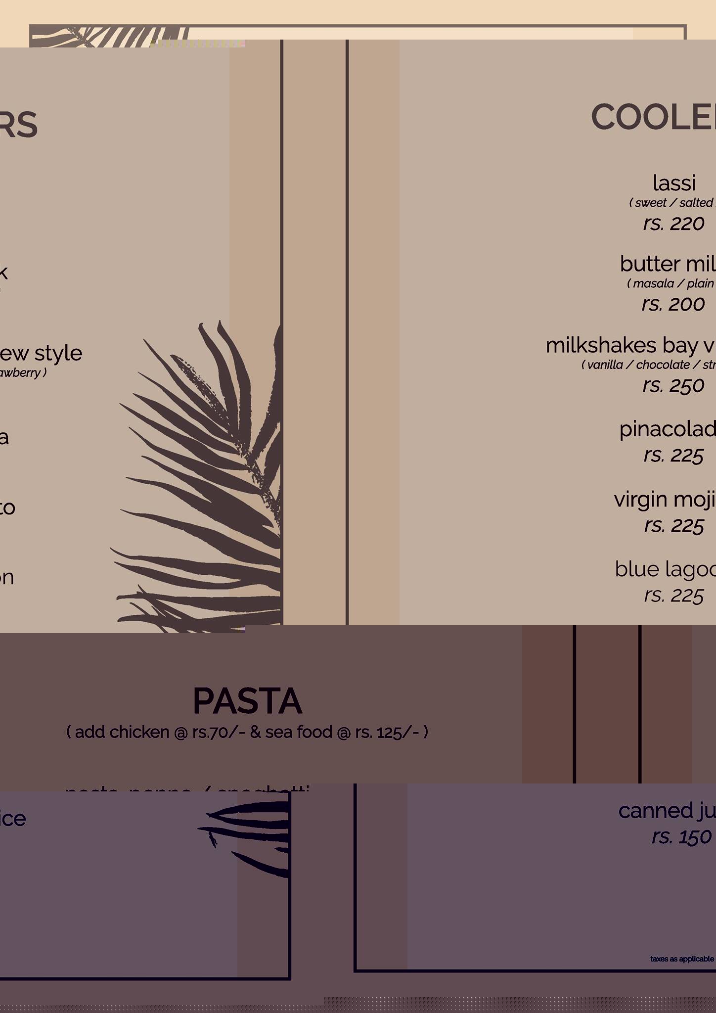 Menu at Bayview Cafe, Mumbai