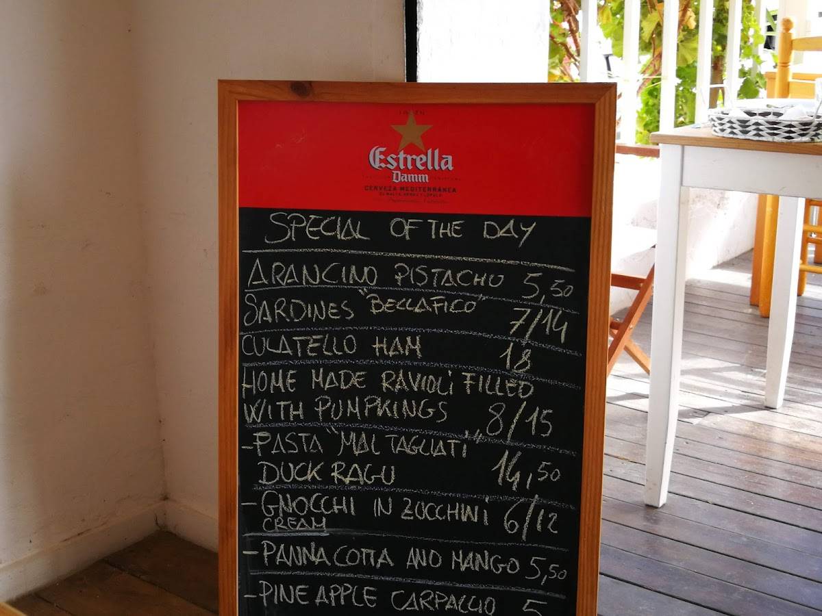 Menu at Beccafico restaurant, Ibiza