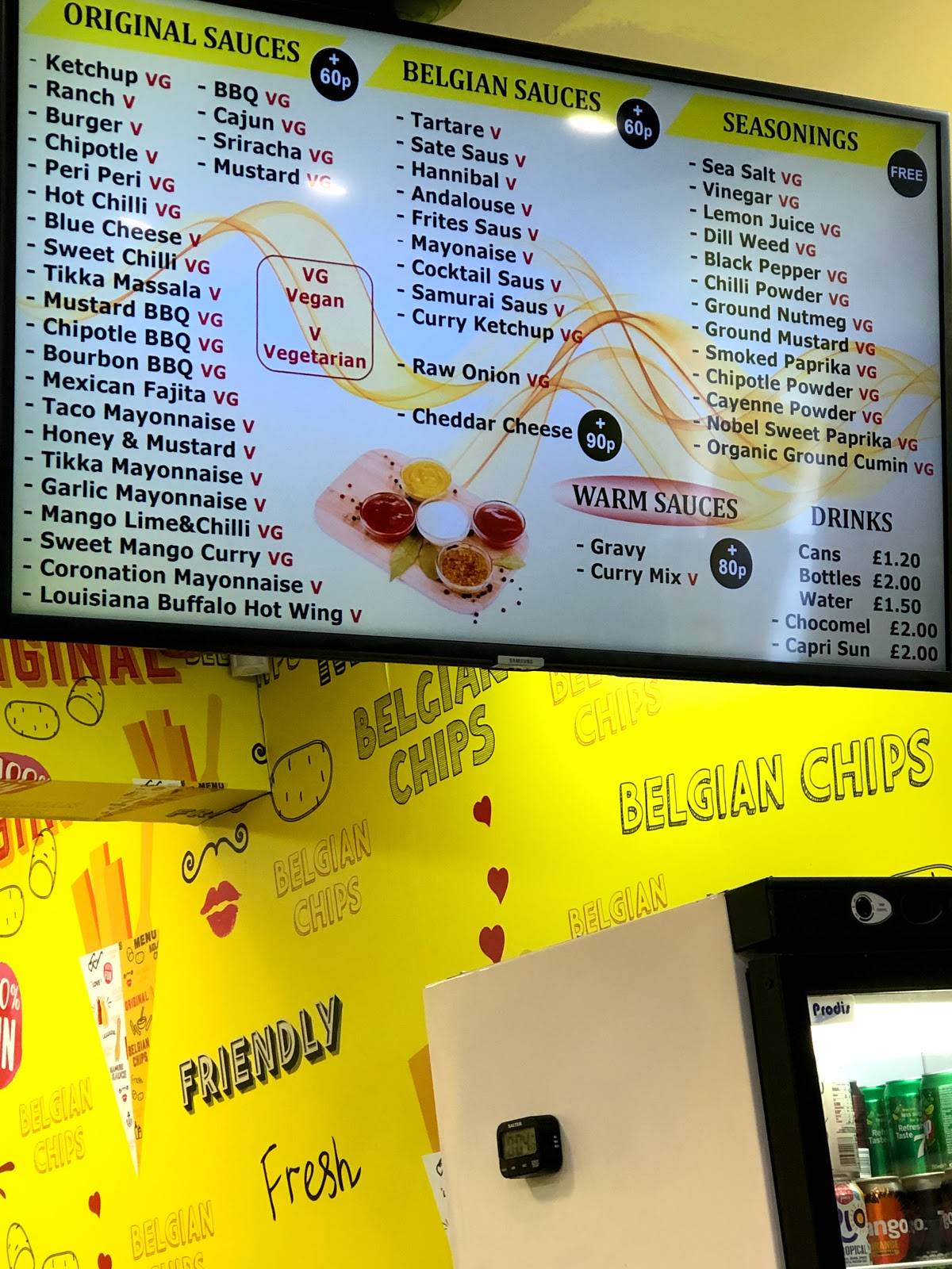 Menu at Belgian Chips fast food, Brighton, 3 St James's St