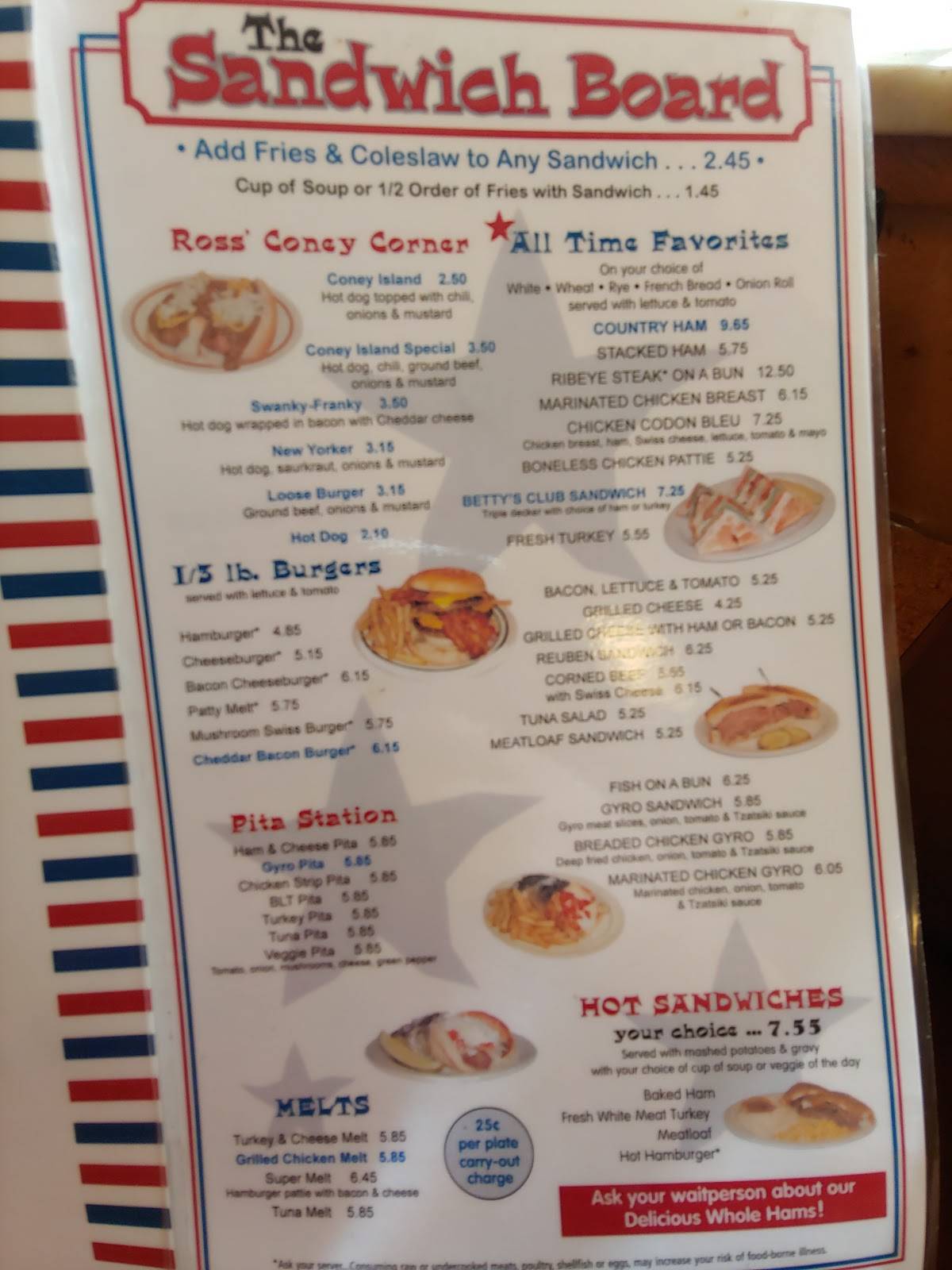 Menu at Betty Ross restaurant, Madison Heights