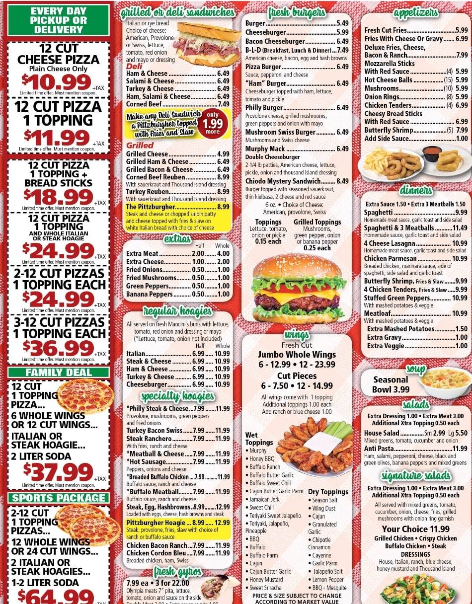 Menu at Big Ragoo Pizzeria, West Mifflin
