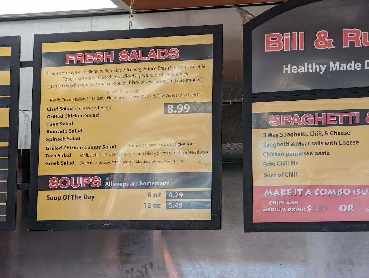 Menu at Bill & Ruth's Subs and Burgers Pryor restaurant, Pryor
