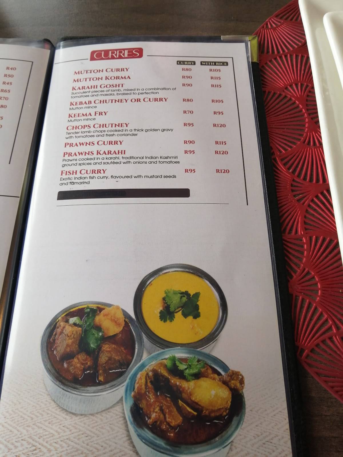 Menu at Billal Cuisine Windermere restaurant, Durban, 485 Lilian Ngoyi Rd