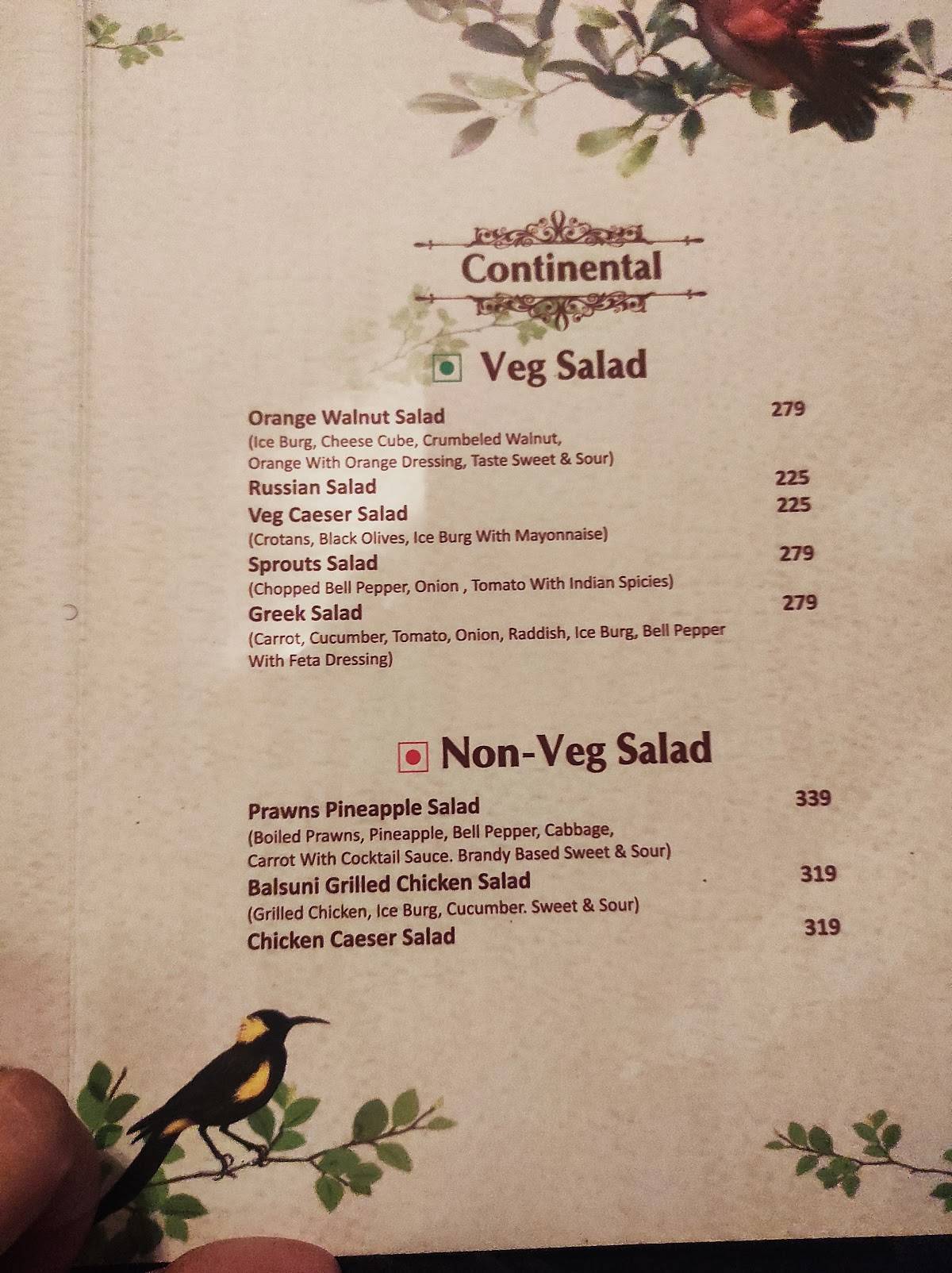 Menu at Bird Valley Wakad Restaurant and Bar, Pune, Sr no. 241/1A