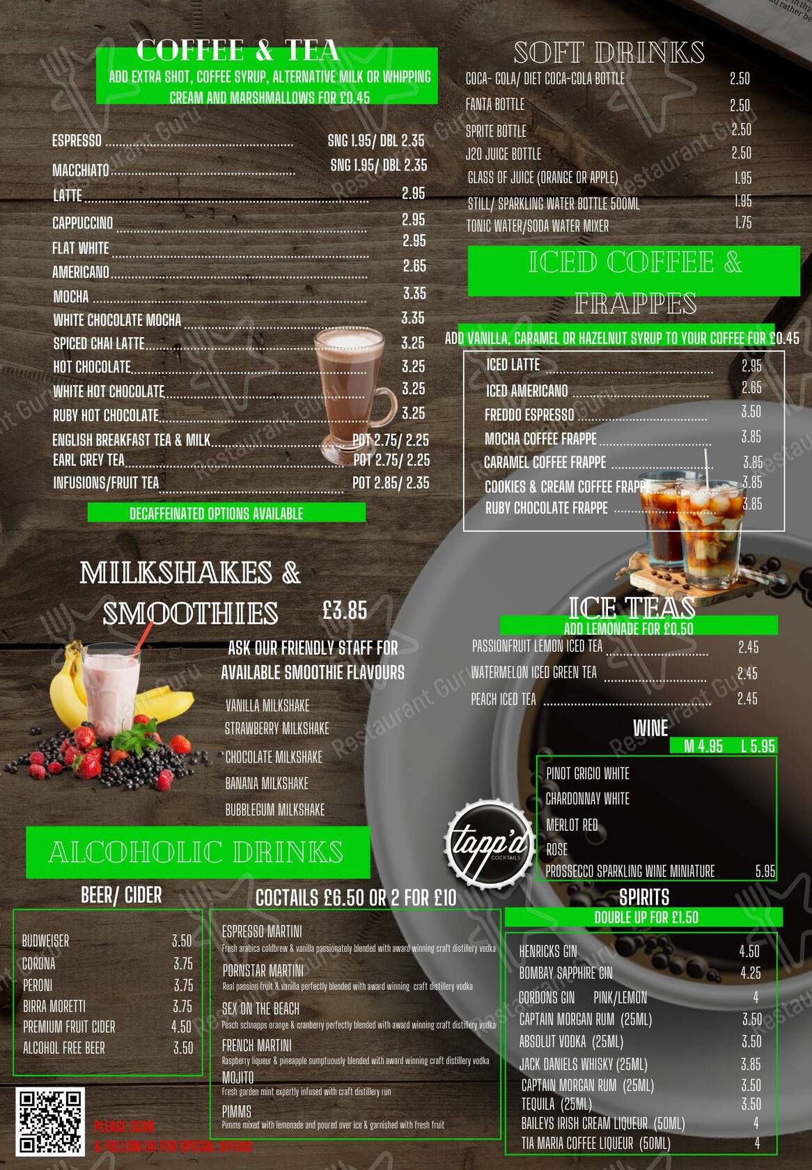 Menu at Bistro Baristo, Southampton