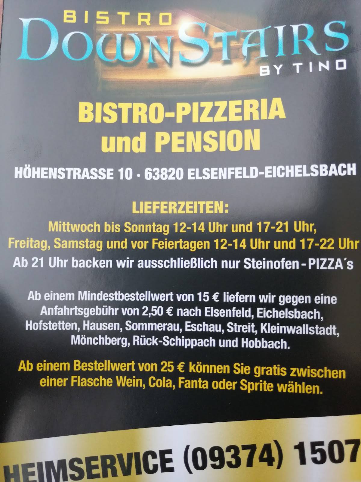 Speisekarte von Bistro Downstairs pizza, Elsenfeld