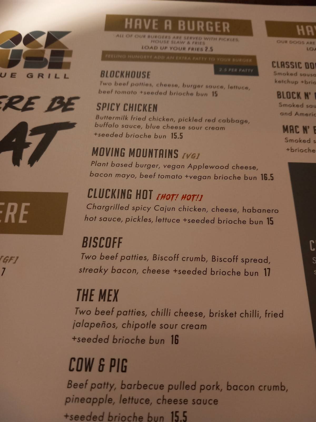 Menu at Blockhouse at The Sheet Anchor pub & bar, Whitmore, Newcastle Road