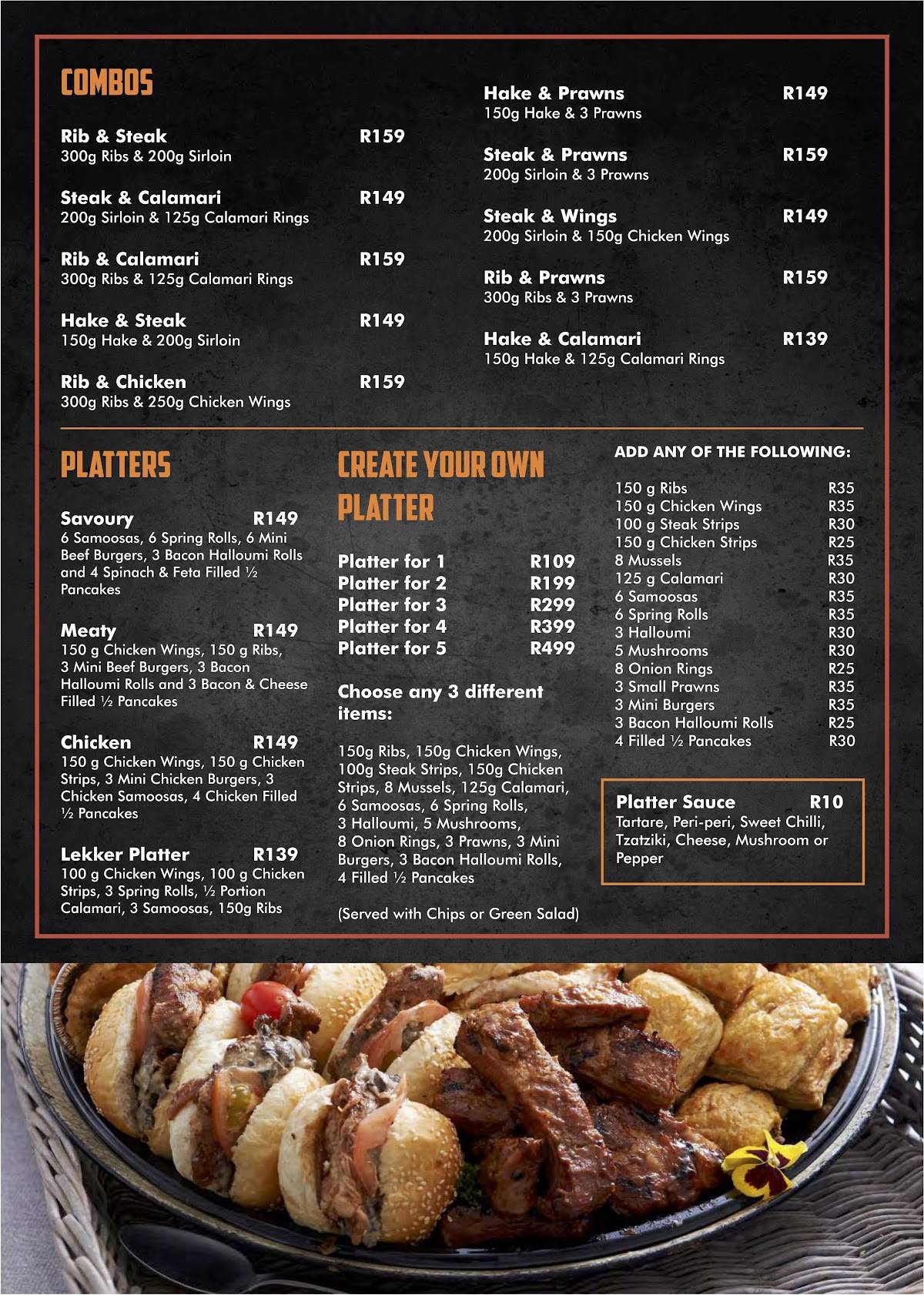 Menu at Kalahari.fish restaurant, Bloemfontein