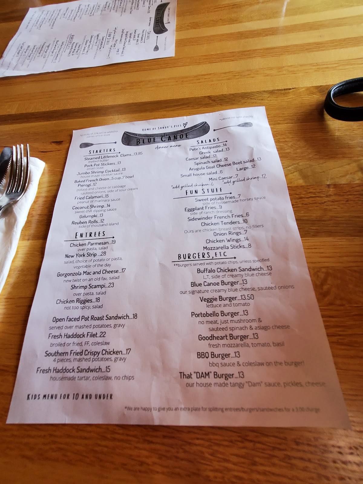 Menu at Blue Canoe Grill restaurant, Erieville, N Lake Rd