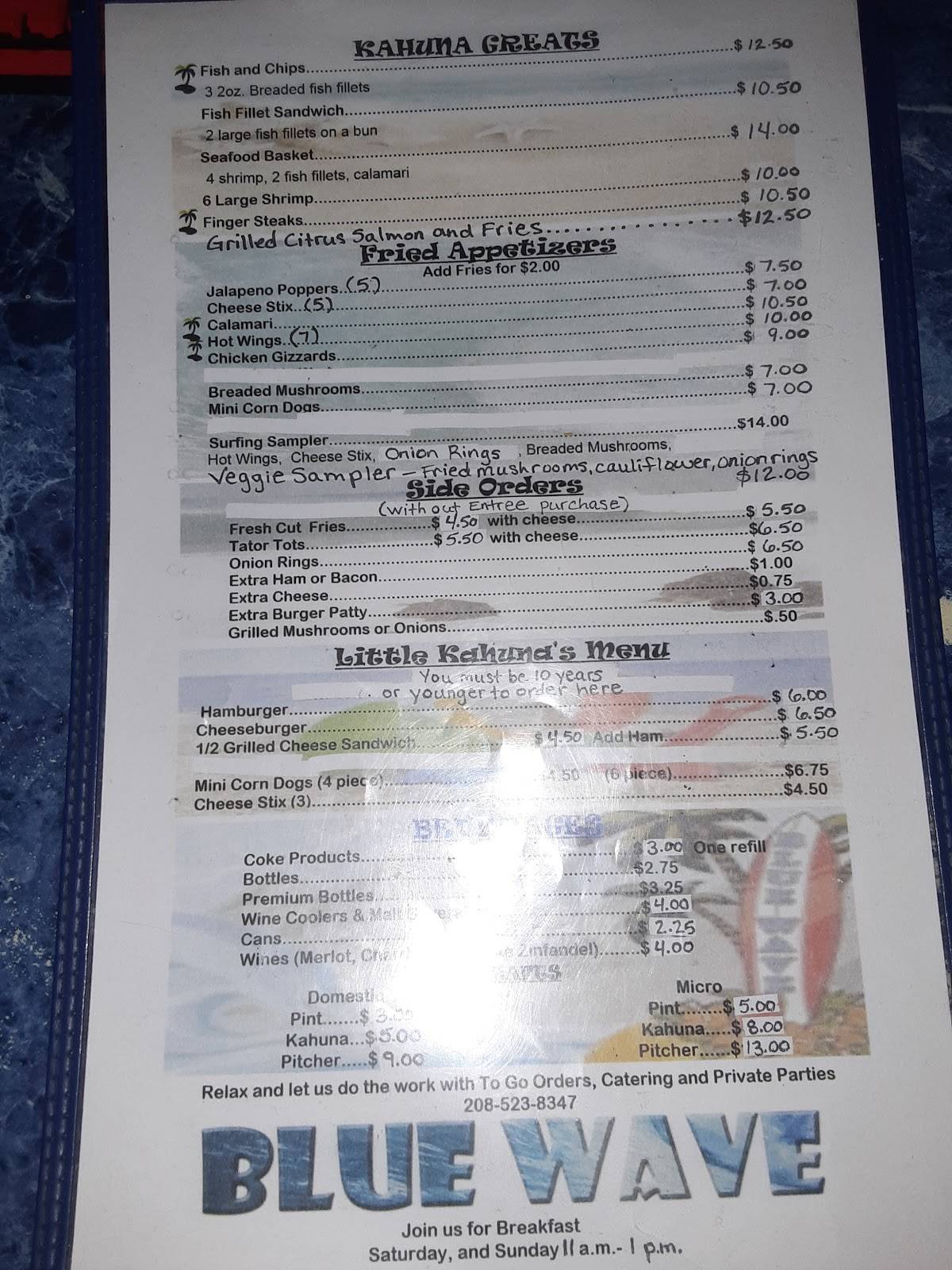 Menu at Blue Wave pub & bar, Idaho Falls