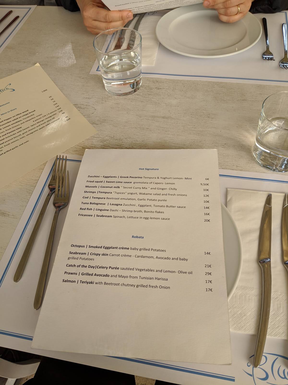 Menu at BlueFish Athens, Athens