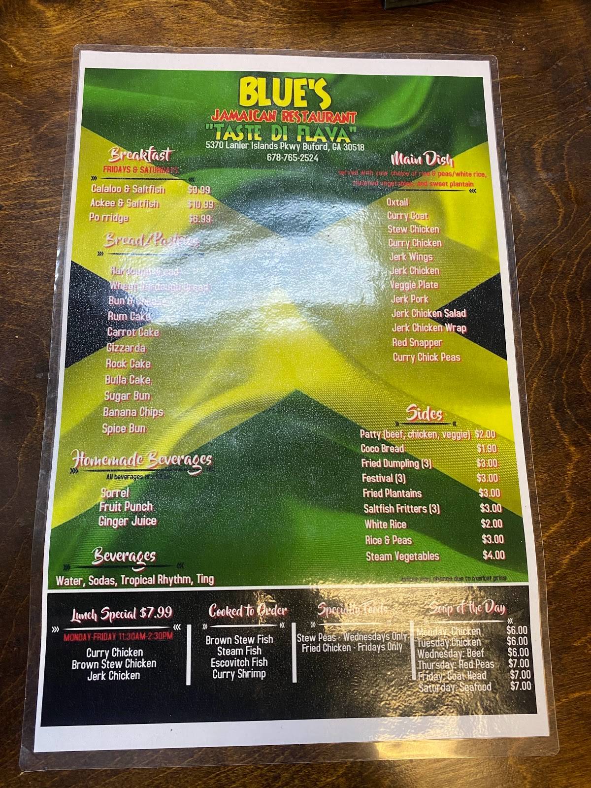 Menu at Blue's Jamaican Resturant & Bar, Buford