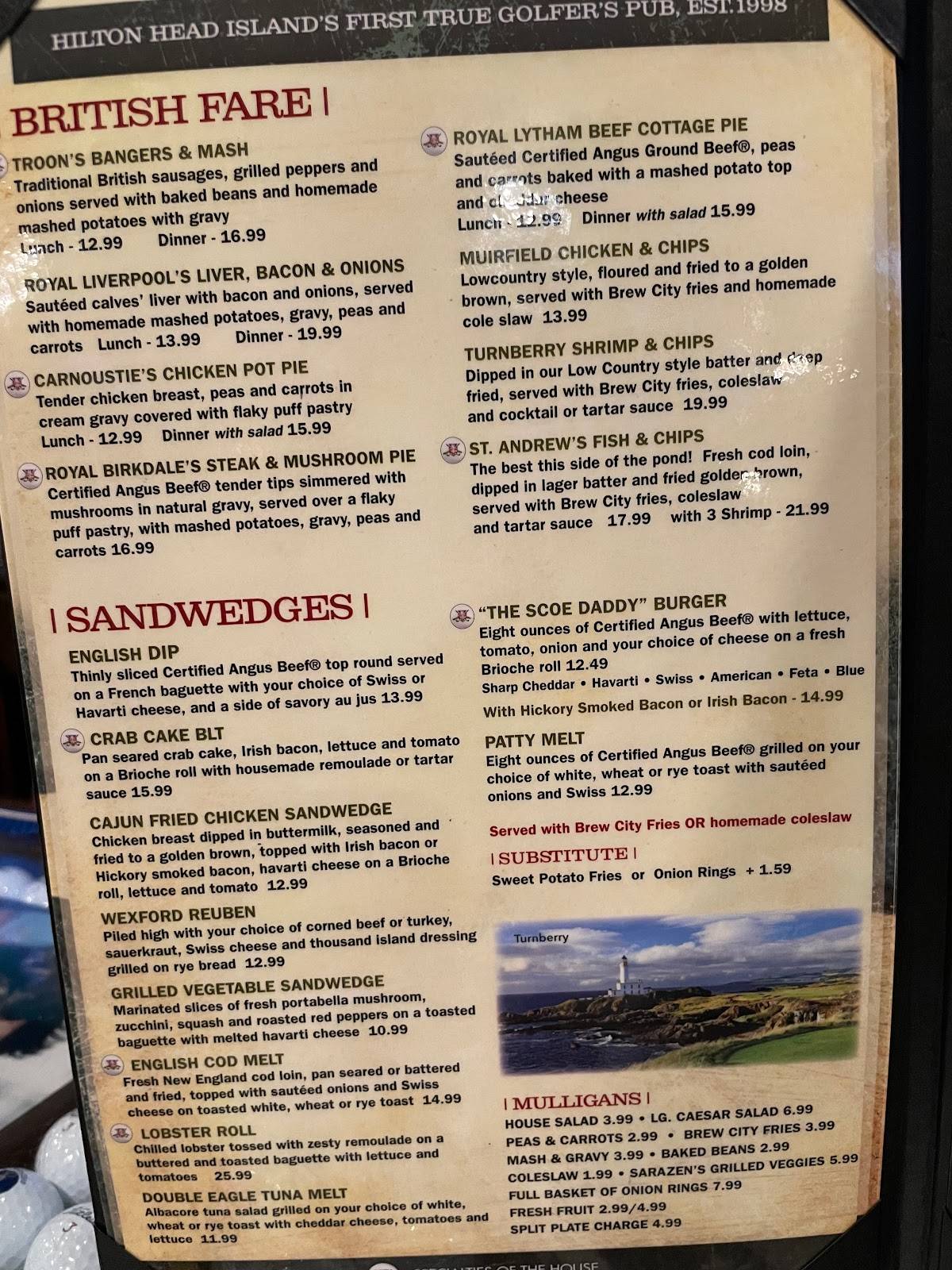 Menu at British Open Pub of Bluffton, Bluffton, 1 Sherington Dr # G