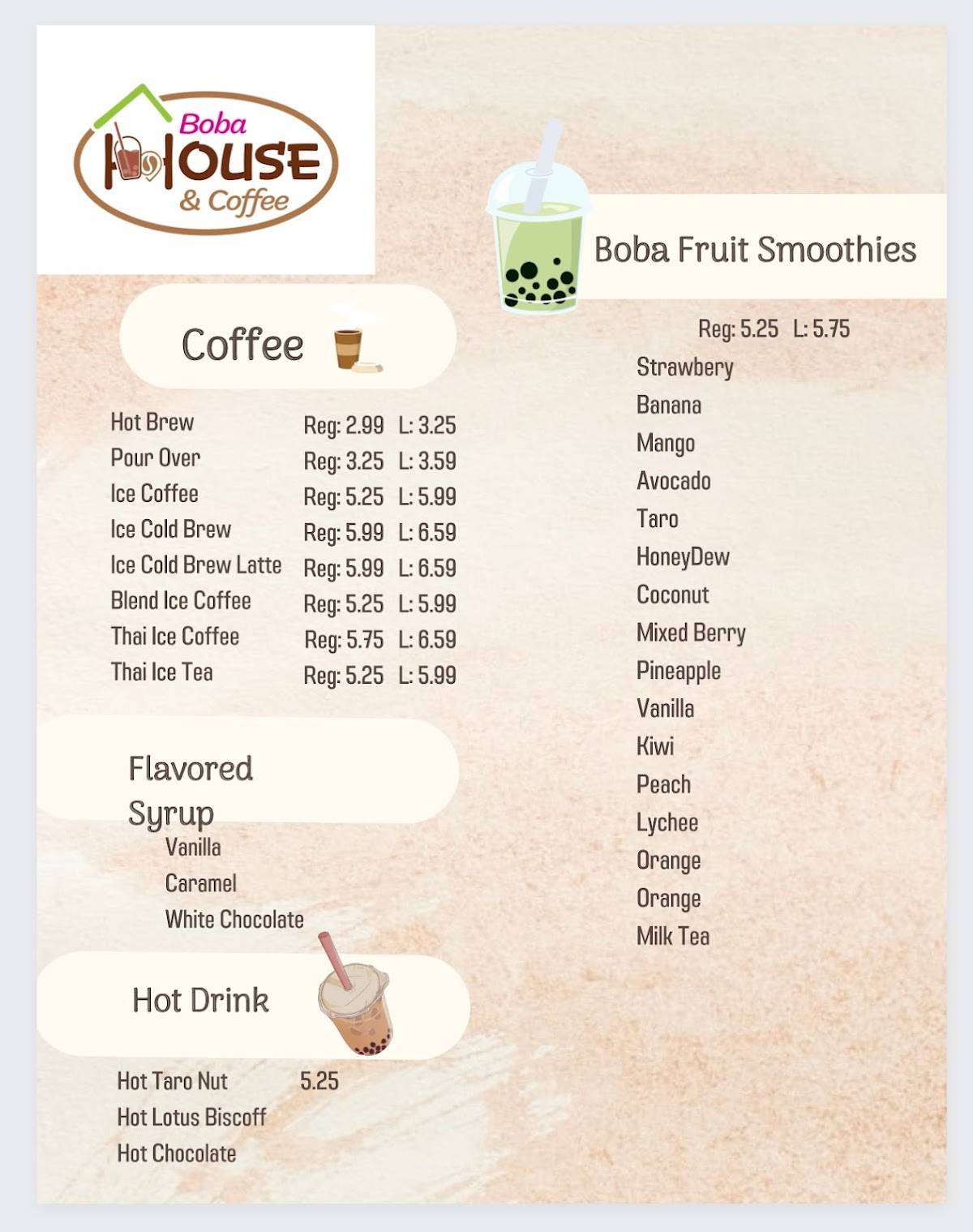 Menu at Boba House and Coffee cafe, Appleton