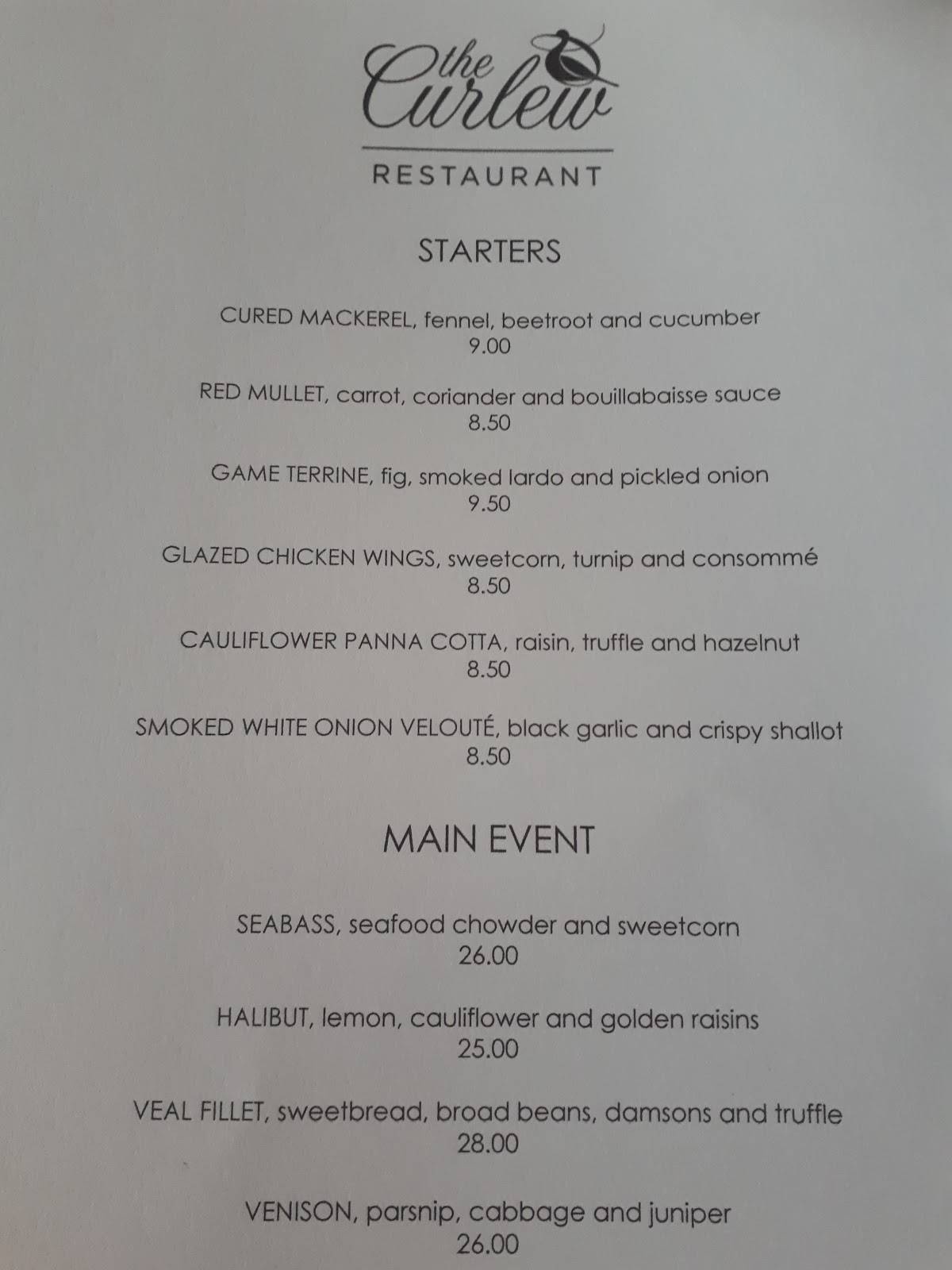 Menu at The Curlew pub & bar, Robertsbridge