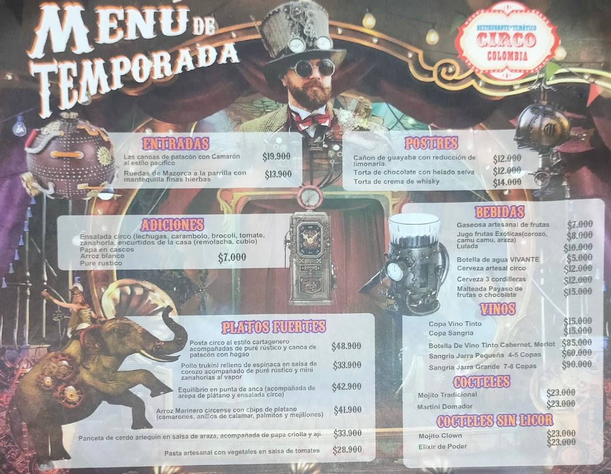 Carta de Restaurante Temático Circo, Bogotá, Cl. 67 #12-40