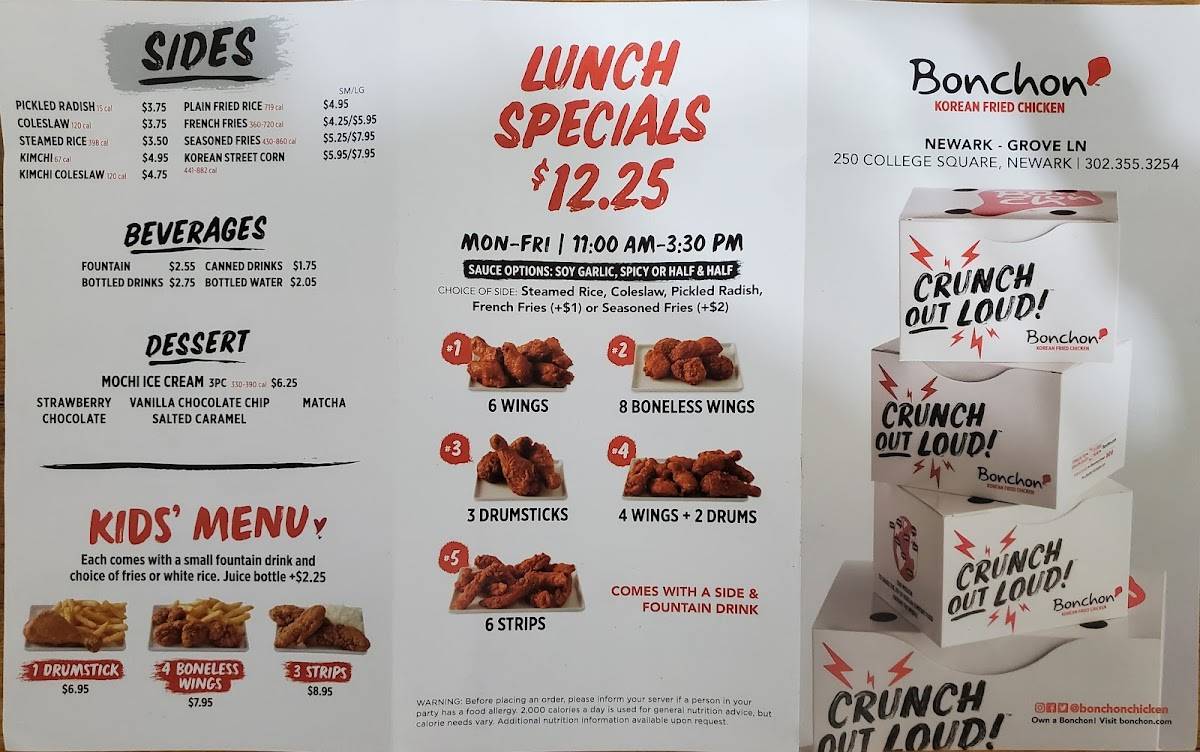Menu at Bonchon Chicken restaurant, Newark
