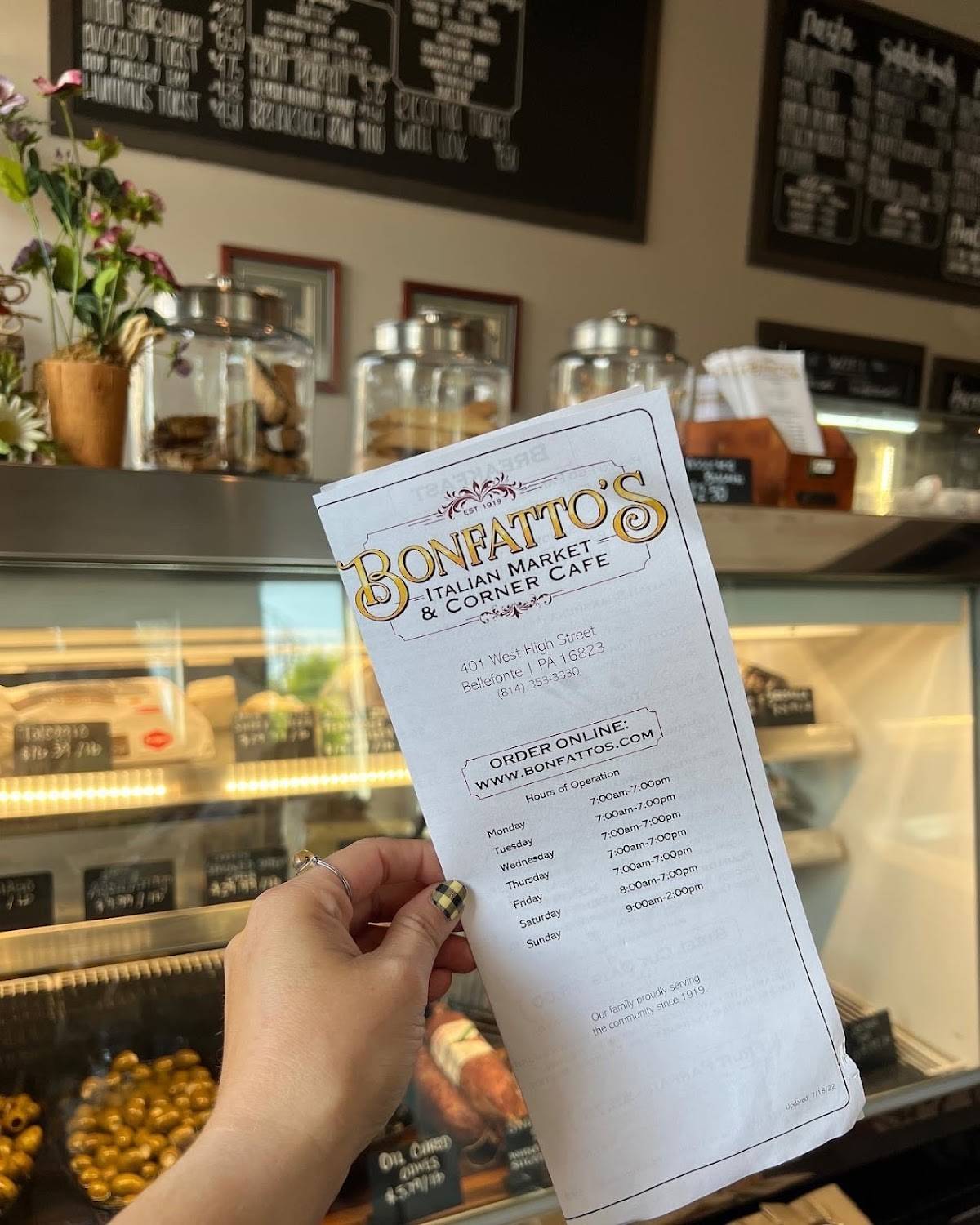 Menu at Bonfatto's Italian Market & Corner Café cafe, Bellefonte, 401 W ...