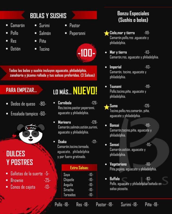 Carta del restaurante Bonzu Sushi House, Chihuahua, Perif. del la ...
