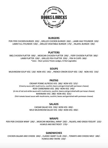 Menu at Books & Bricks Cafe, Srinagar
