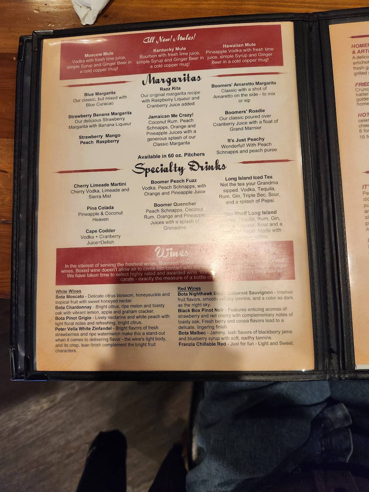 Menu at Boomers Grill pub & bar, Holton