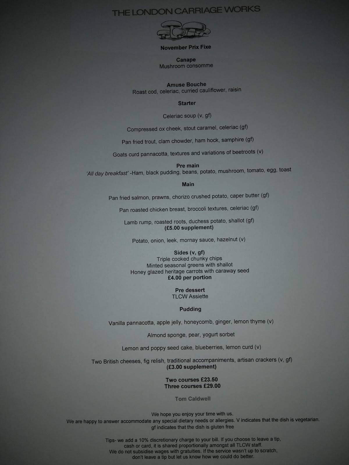 Menu at The London Carriage Works pub & bar, Liverpool