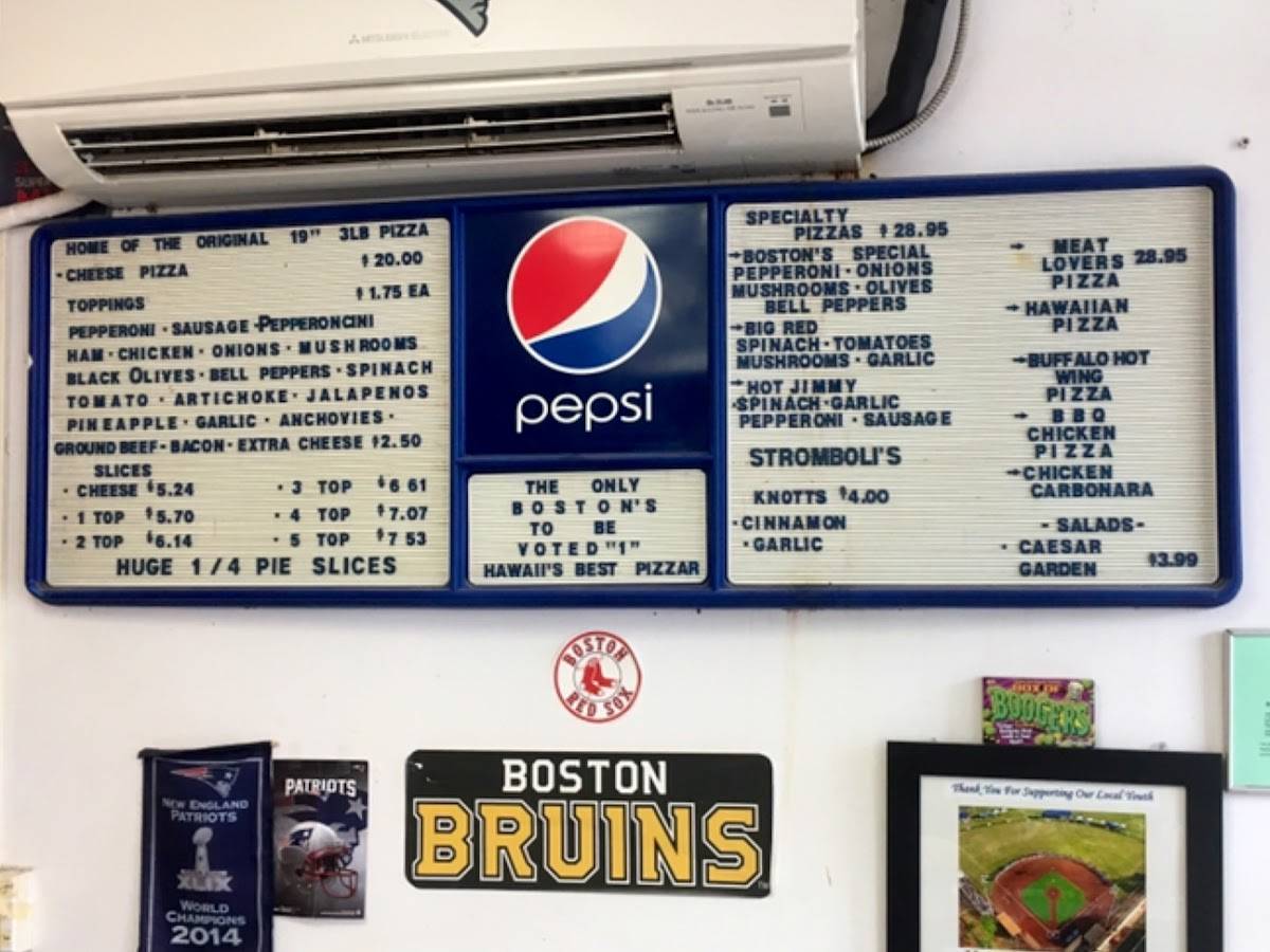 Menu at Boston's Pizza pizzeria, Kailua
