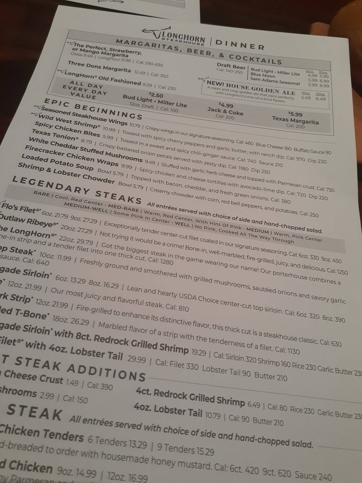 Menu at LongHorn Steakhouse, Bowie, Town Center Blvd