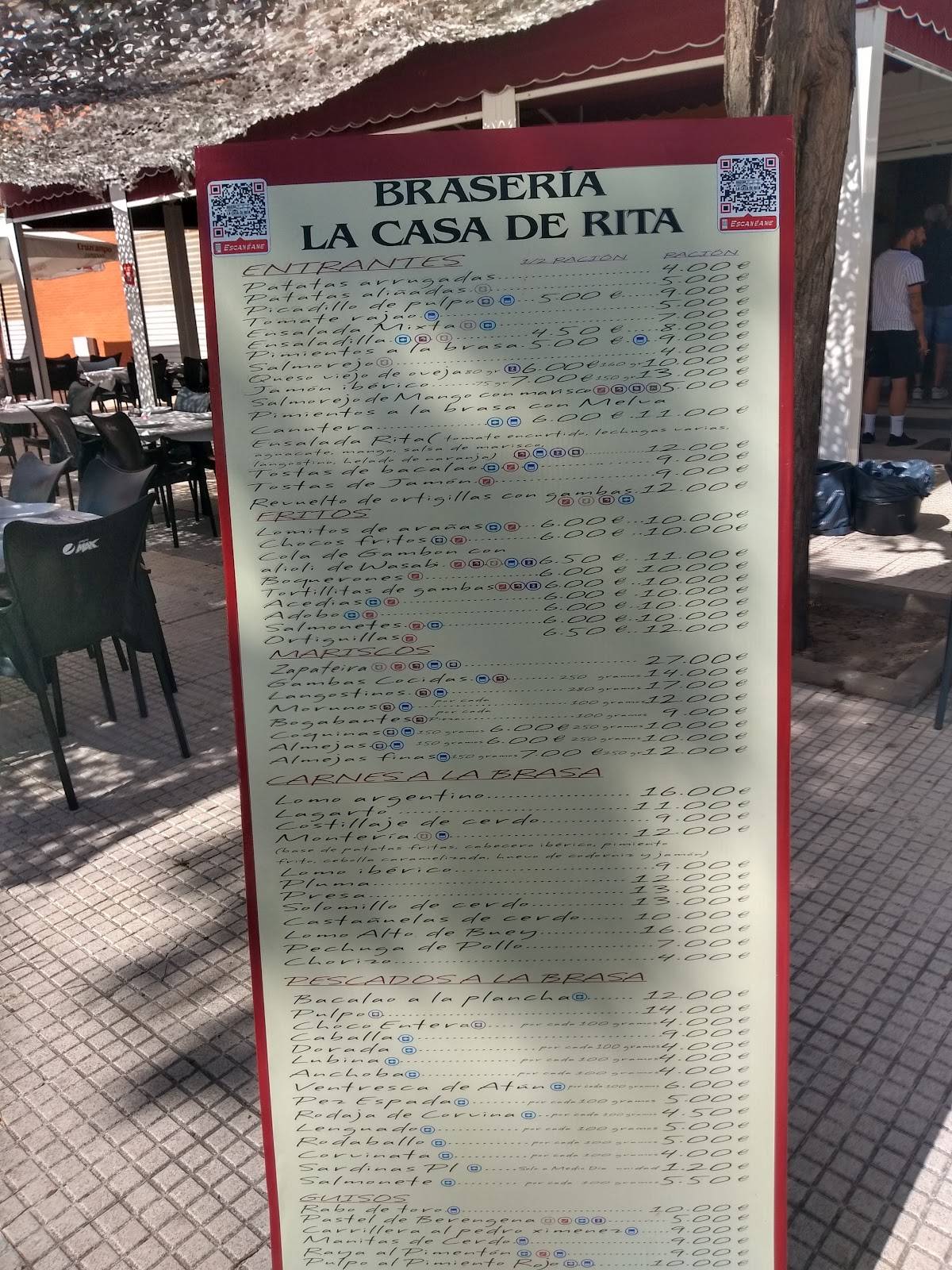 Carta del restaurante Brasería La Casa De Rita, Punta Umbría