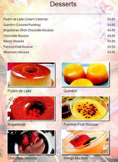Menu at Braza Churrascaria Rodizio steakhouse, Romford