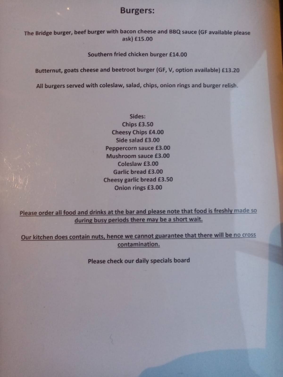 Menu at Bridge End Inn pub & bar, Talgarth