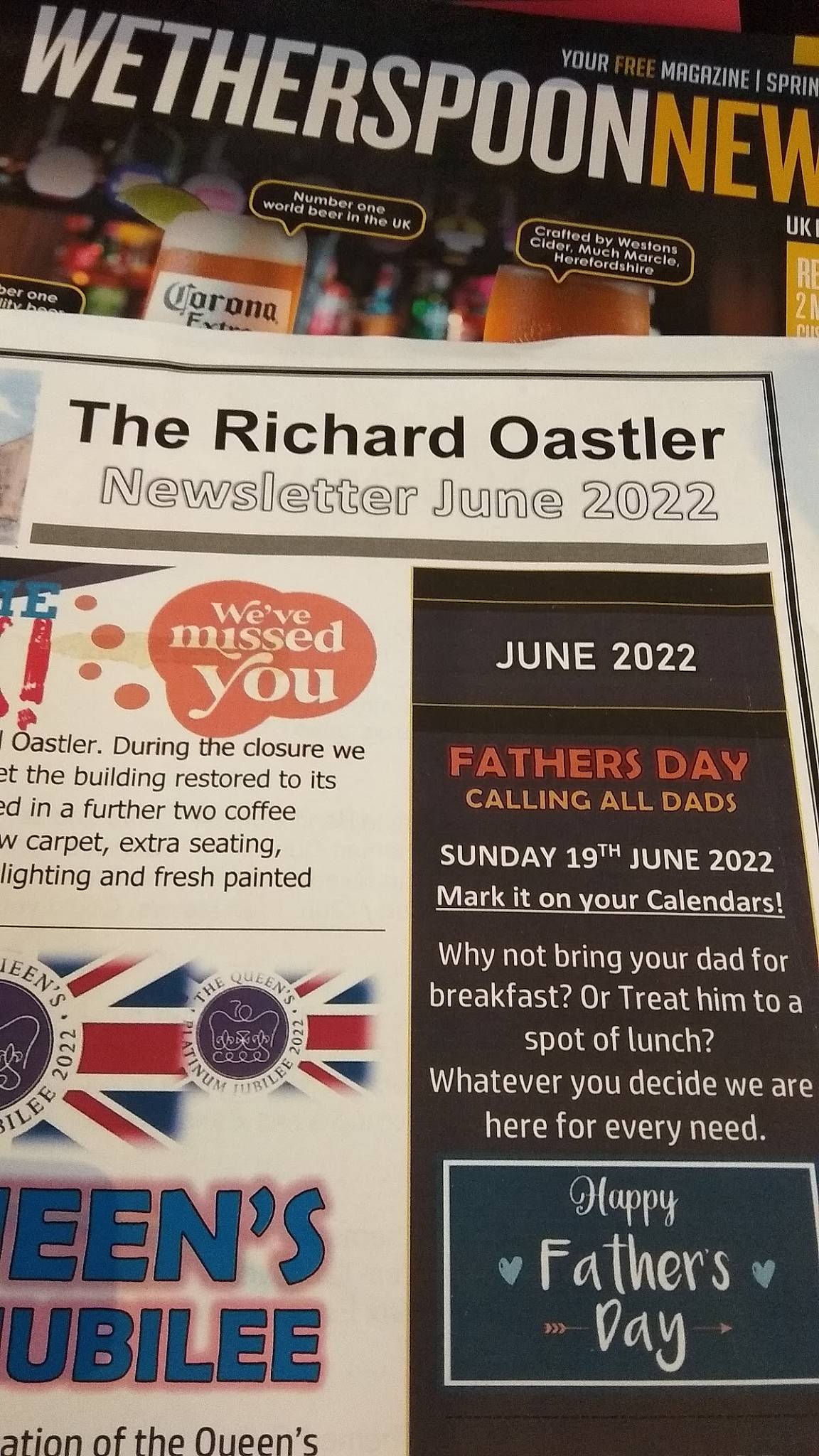 Menu at The Richard Oastler - JD Wetherspoon pub & bar, Brighouse