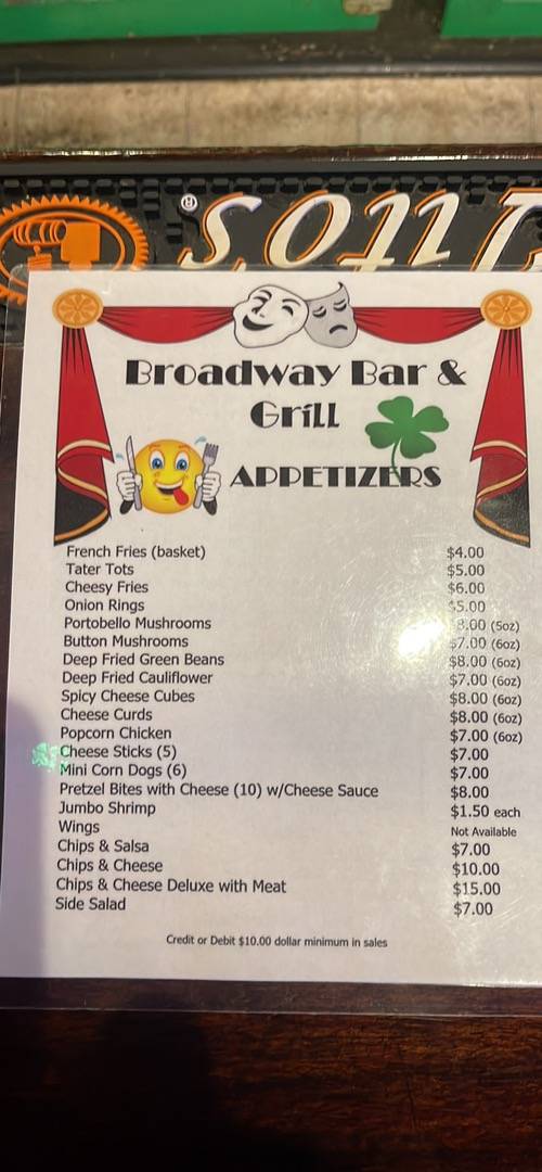 Menu at Broadway Bar, Grand Rapids