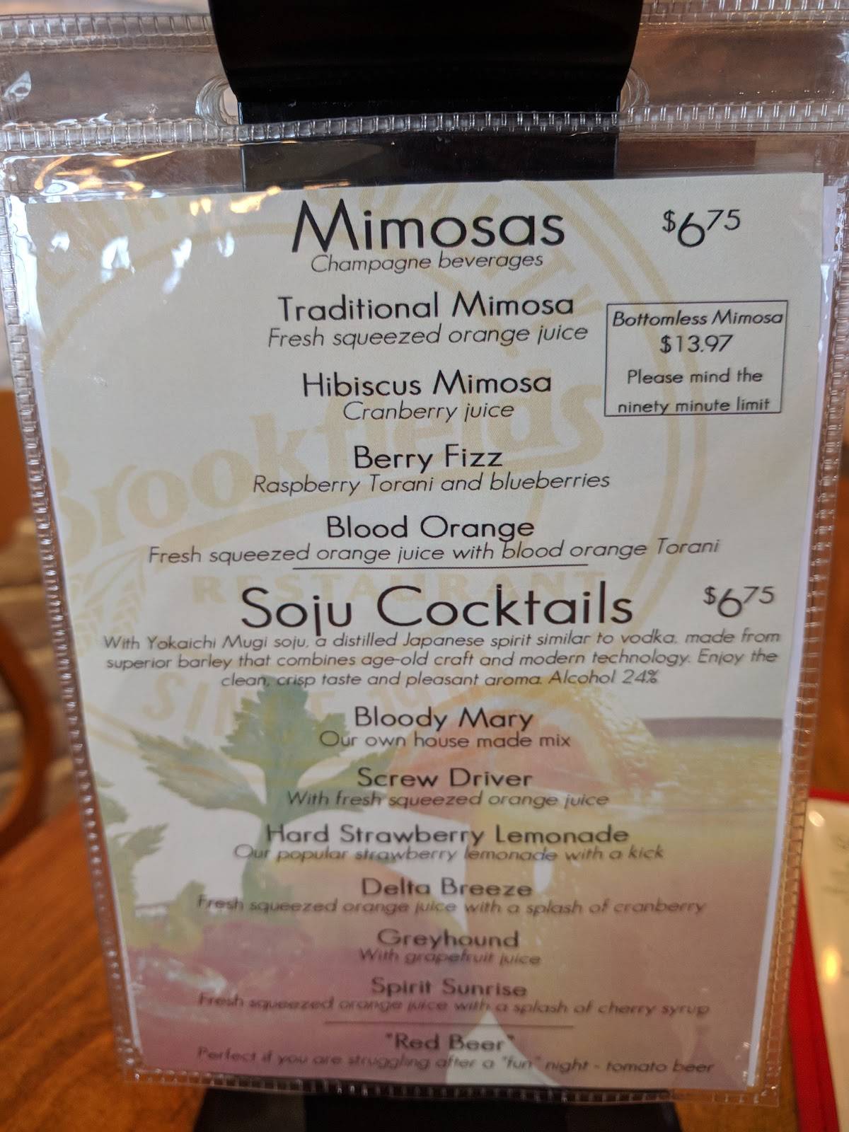 Menu at Brookfields Restaurant Roseville, Roseville, Taylor Rd