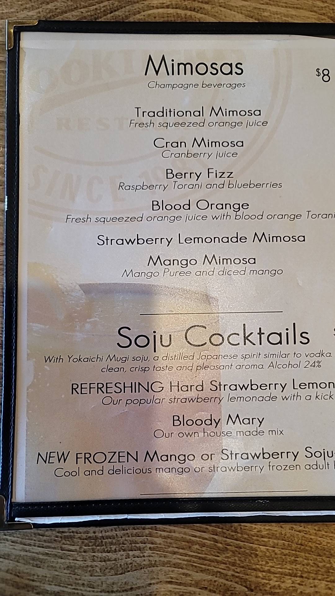 Menu at Brookfields Restaurant Roseville, Roseville, Taylor Rd