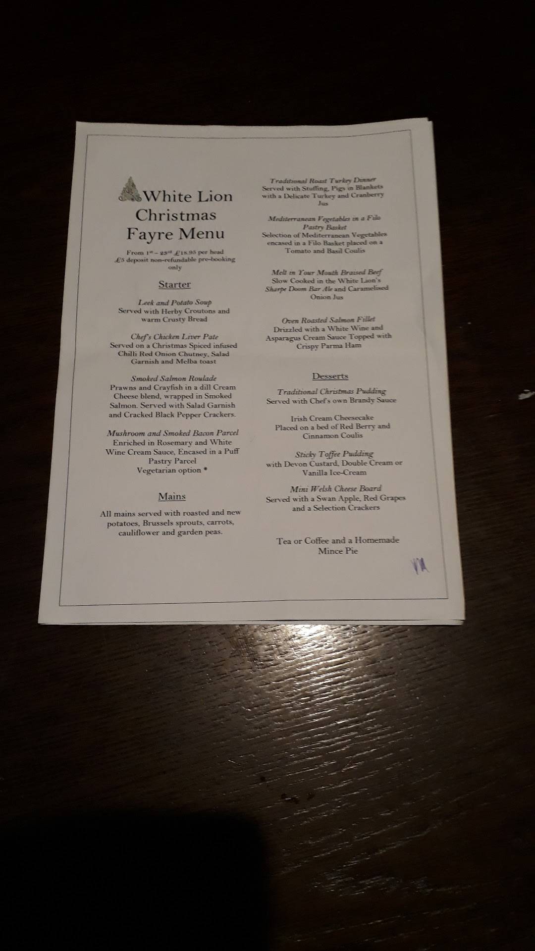 Menu at The White Lion pub & bar, Buckley, Mold Rd