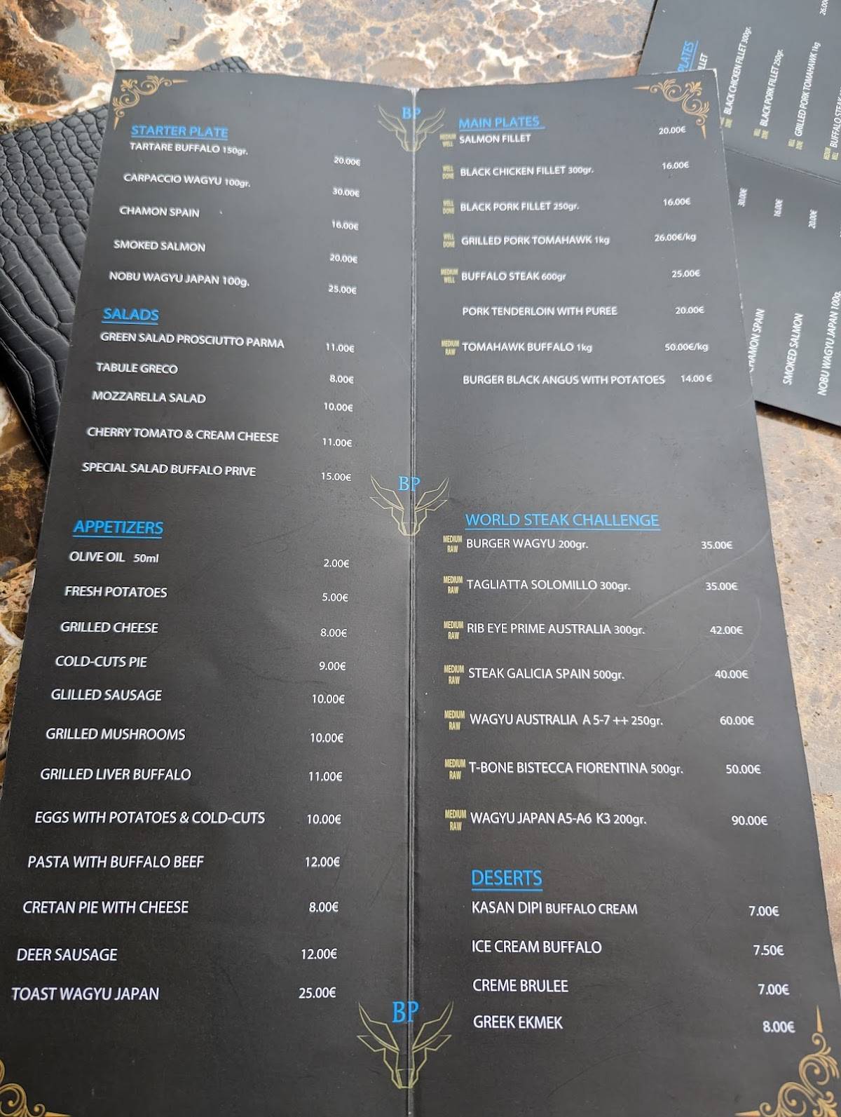 Menu at Buffalo Prive, Glyfada