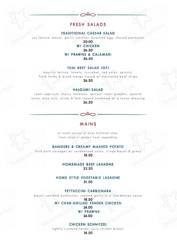 Menu at Bull & Barley Inn, Cambooya