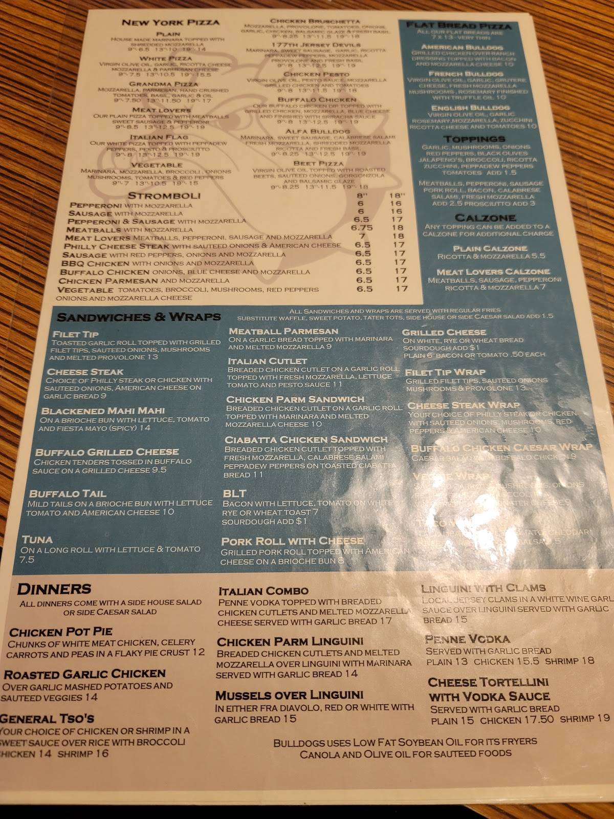 Menu at Bulldogs Bar & Grill, Egg Harbor City, 743 W White Horse Pike