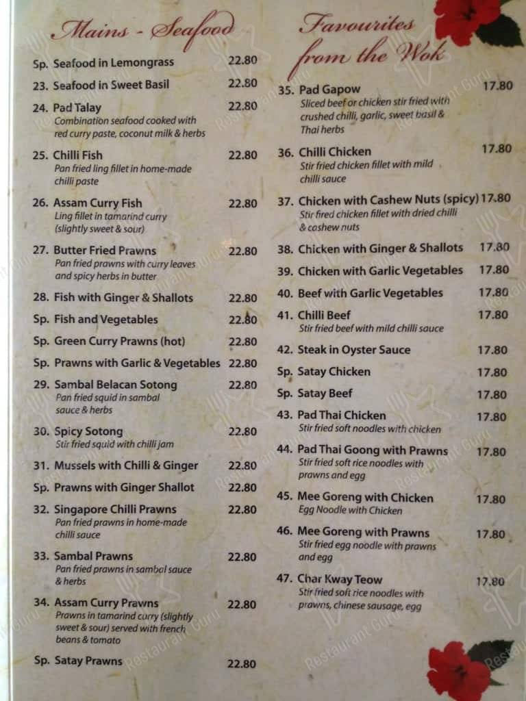 Menu at BungaRaya Satay House Malaysian Restaurant, Merimbula